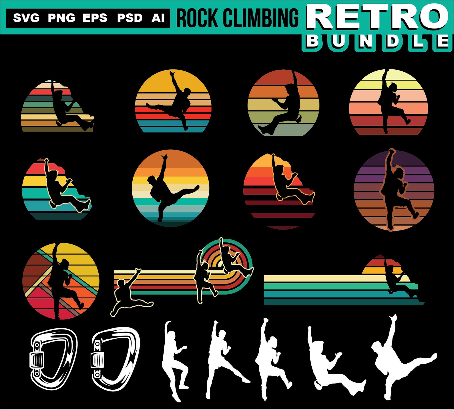 Rock Climbing Svg Files or Mountain Climbing Svg RETRO GRAPHIC Bundle ...