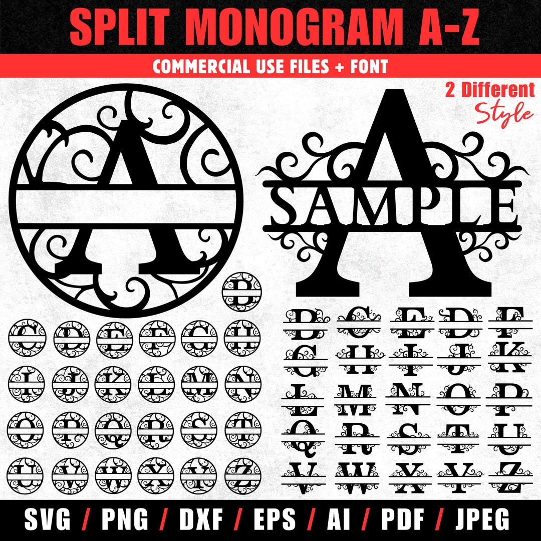 Split Monogram A to Z Cricut Cut Files for Personalized Last Name Wall ...