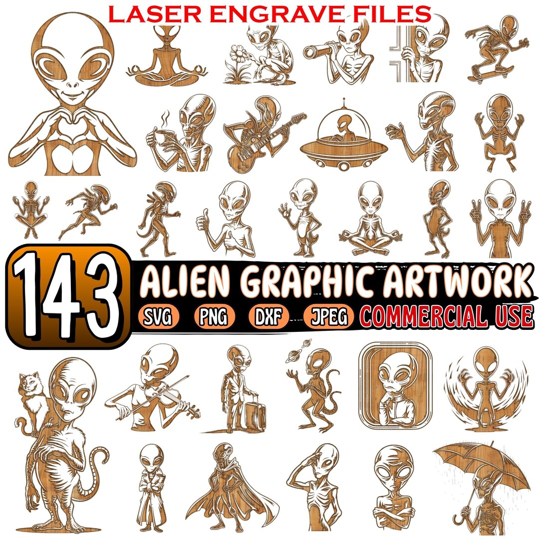 Alien Graphic Artwork SVG | DXF Bundle | UFO & Extraterrestrial Designs ...
