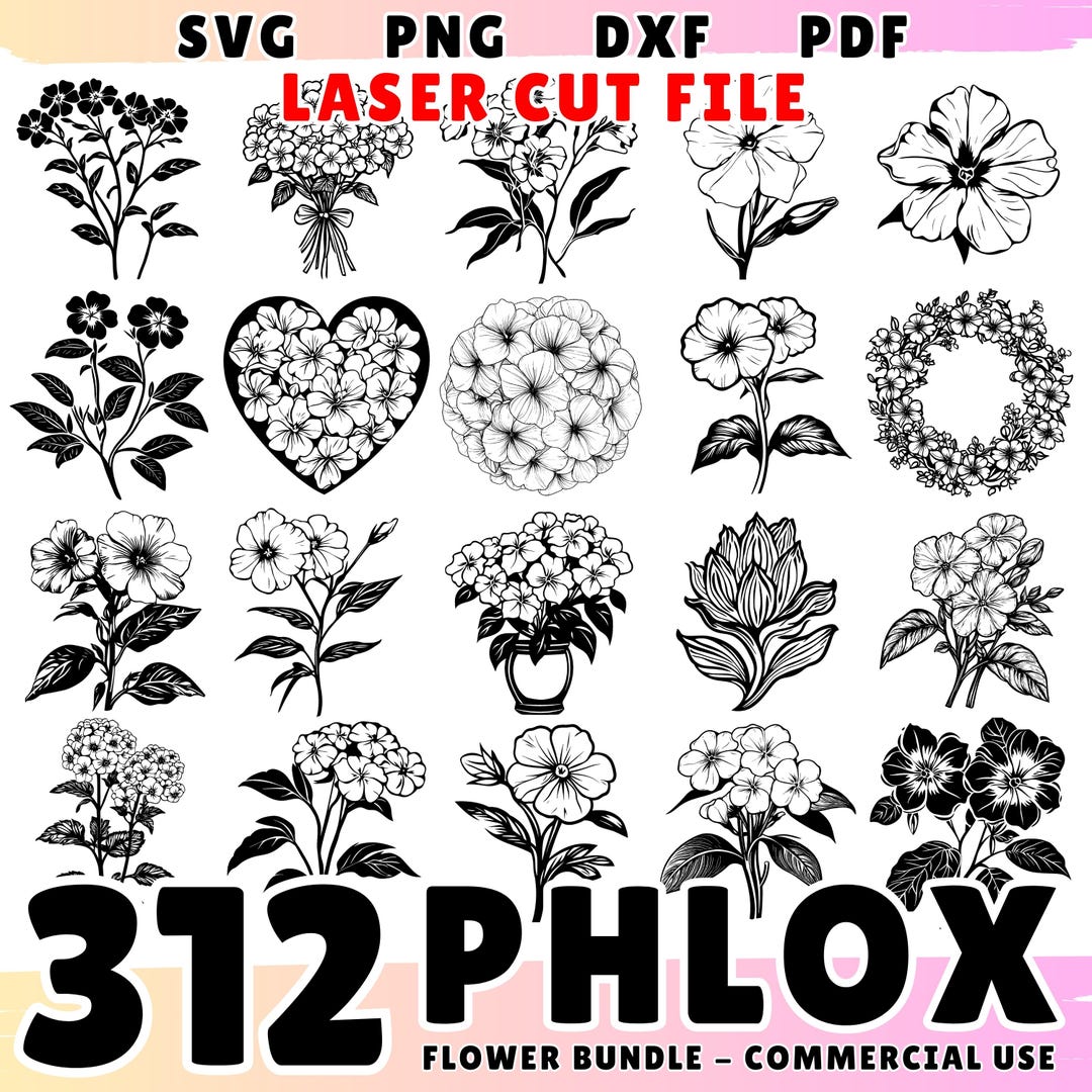 Phlox Flower DXF Bundle | Floral Laser Cut Files | Wildflower Vector ...