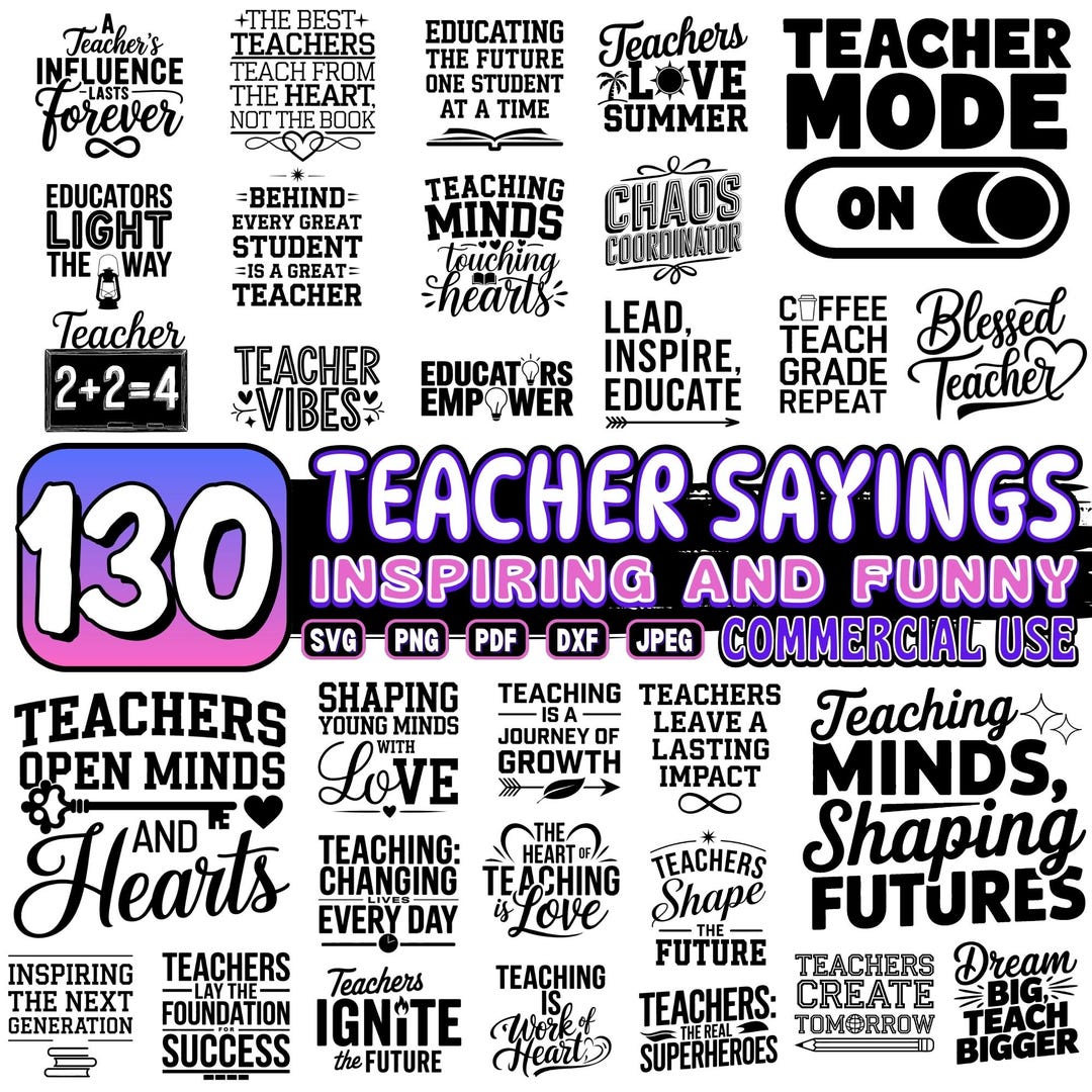 Funny Teacher Sayings Svg Dxf Png Jpeg Bundle Instant Digital Downloads ...