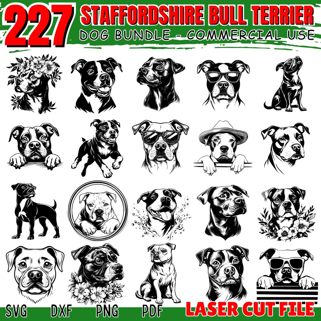Staffordshire Bull Terrier SVG Bundle | DXF Files for Laser Cutting ...