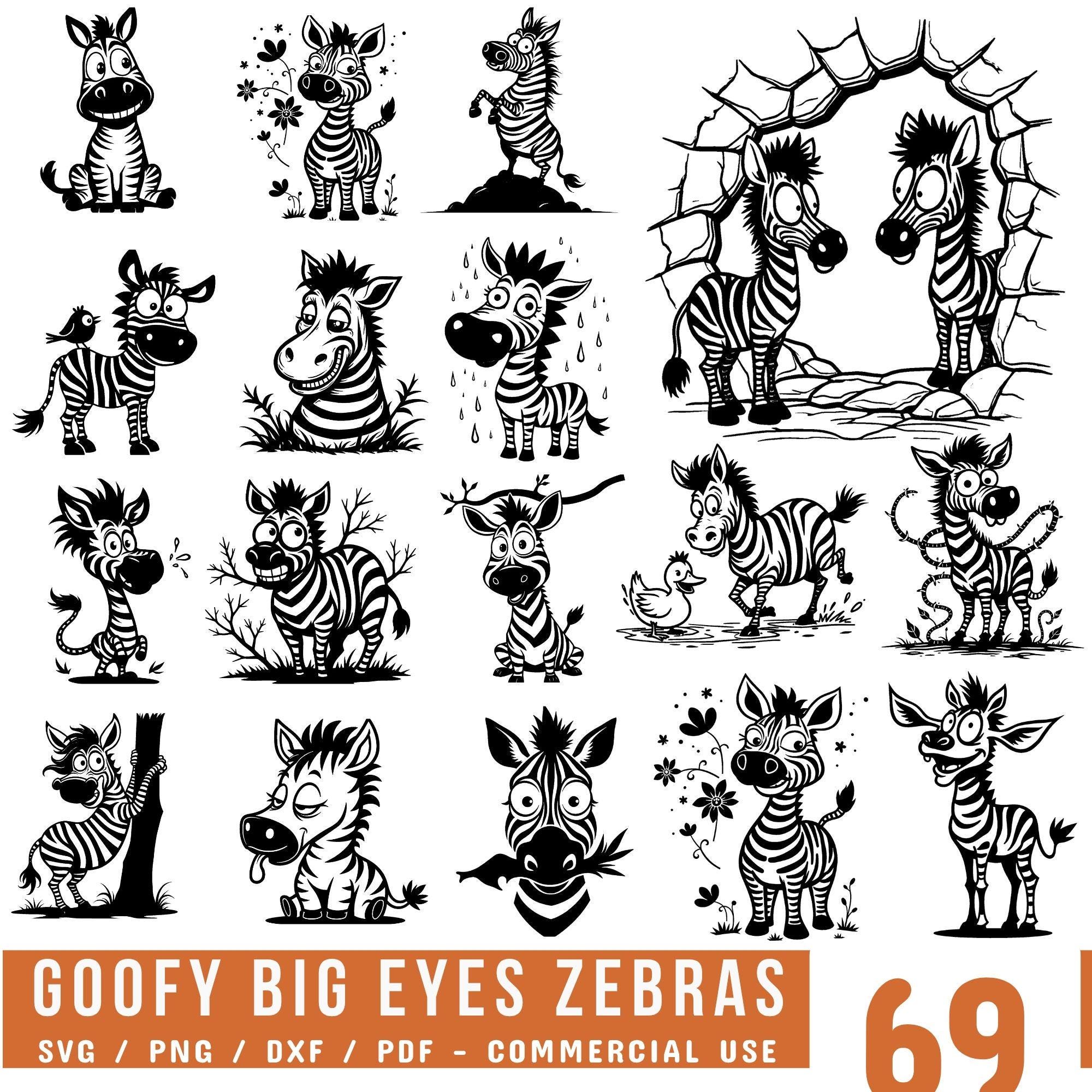 Goofy Big Eyes Zebras Svg Png Pdf & Dxf Bundle With Funny Cartoon Zebra ...