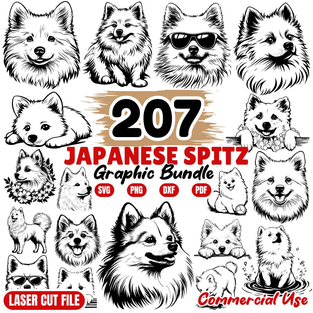 Japanese Spitz Laser Cut Files | Spitz Dog SVG DXF Bundle | Silhouette ...