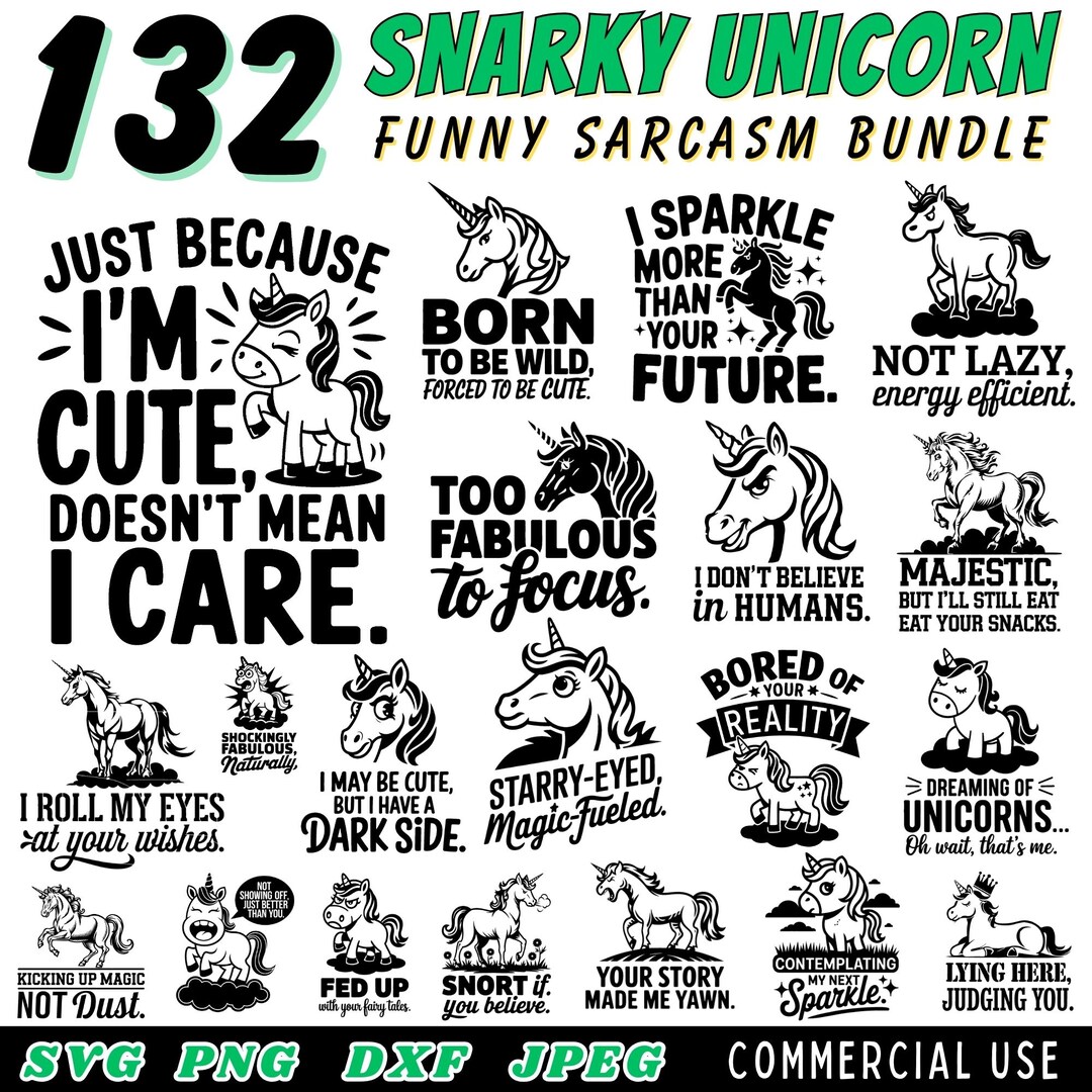 Snarky Unicorn DXF Bundle Funny Sarcasm Unicorn Designs for Laser ...