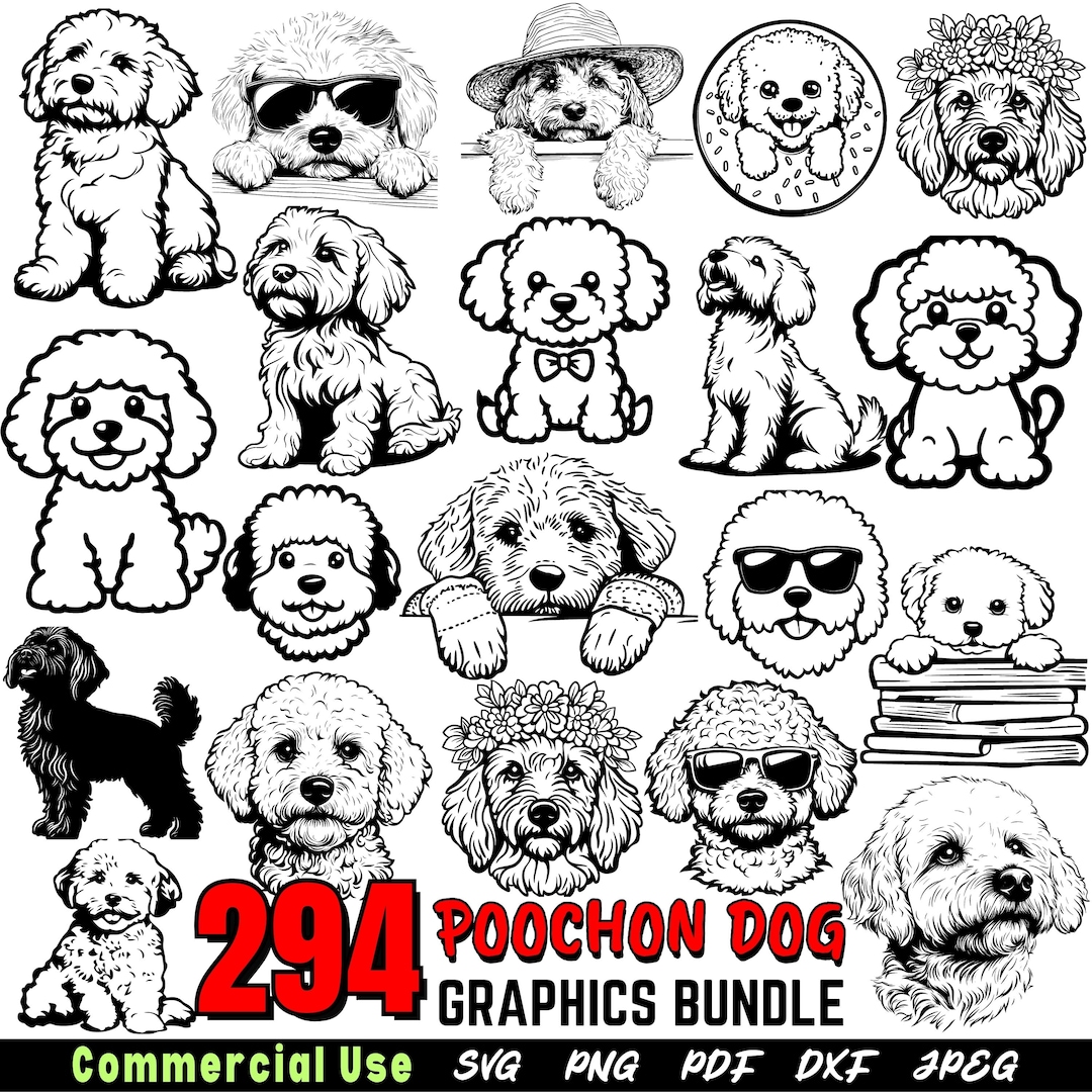 Poochon Dog Svg Png Pdf & Dxf Bundle Poodle Bichon Mix Clipart for ...