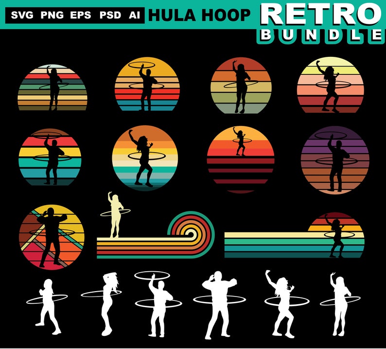 Hula Hoop Svg Files RETRO Sunset BUNDLE Graphics Hoola Hoops - Etsy