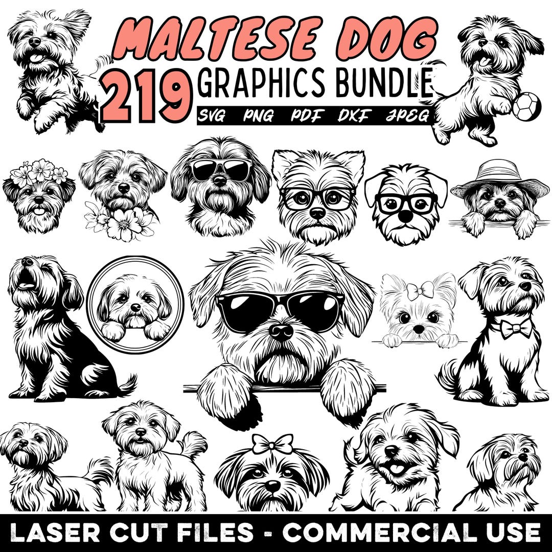 Maltese Dog Laser Cut Files | Pet Breed DXF Bundle | Dog Silhouette ...