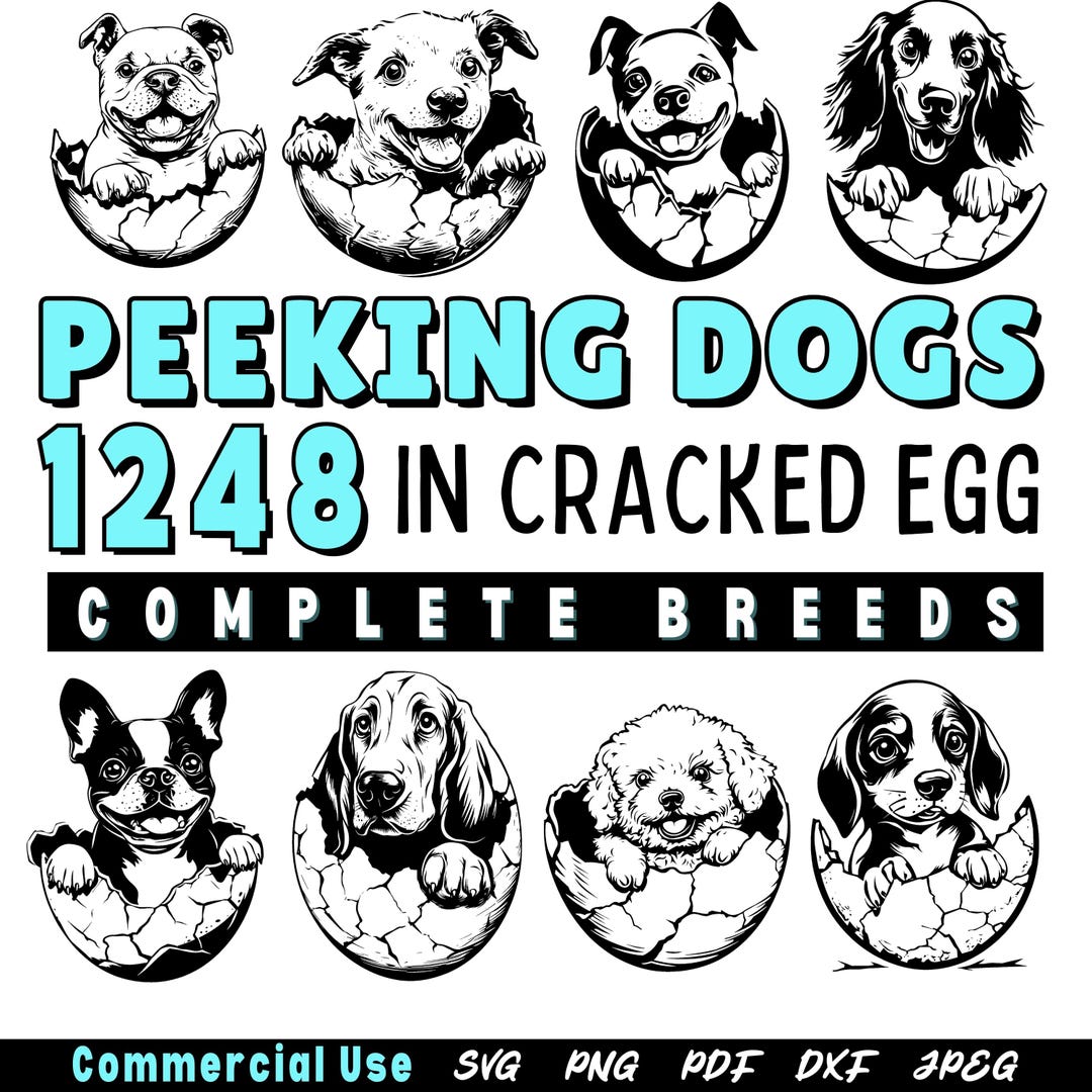 Peeking Dogs in Cracked Egg SVG | DXF Bundle | Laser Cut Files | Dog ...