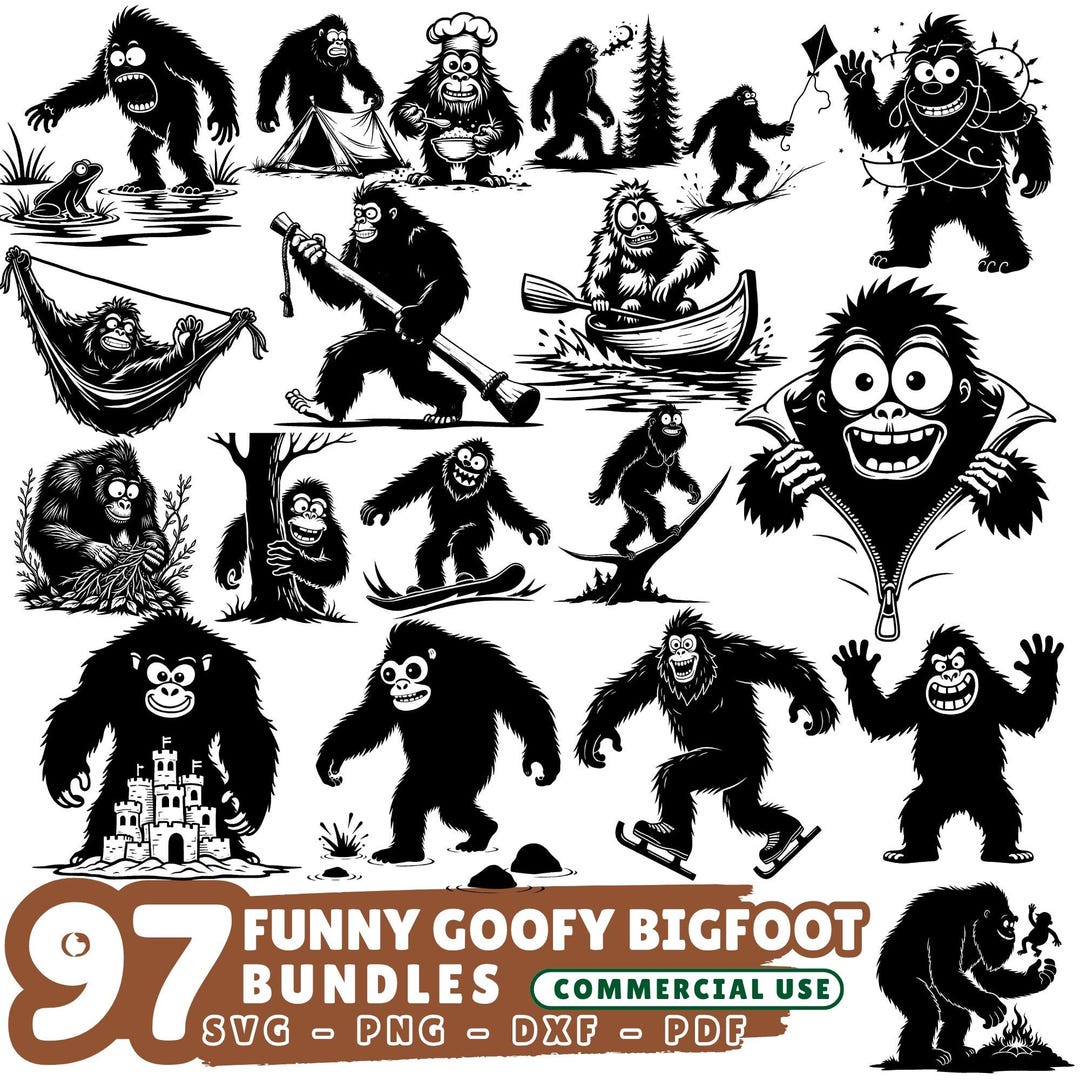 Funny Goofy Bigfoot Svg Png Pdf & Dxf Bundle With Silly Sasquatch ...