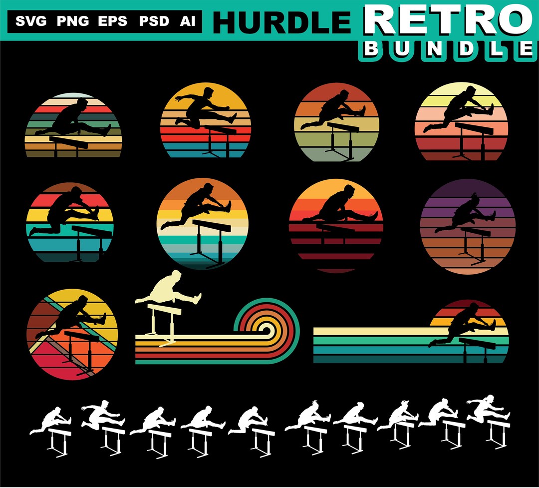 Hurdle Svg Files RETRO BUNDLE Hurdling Sports Track and Field Jumping ...