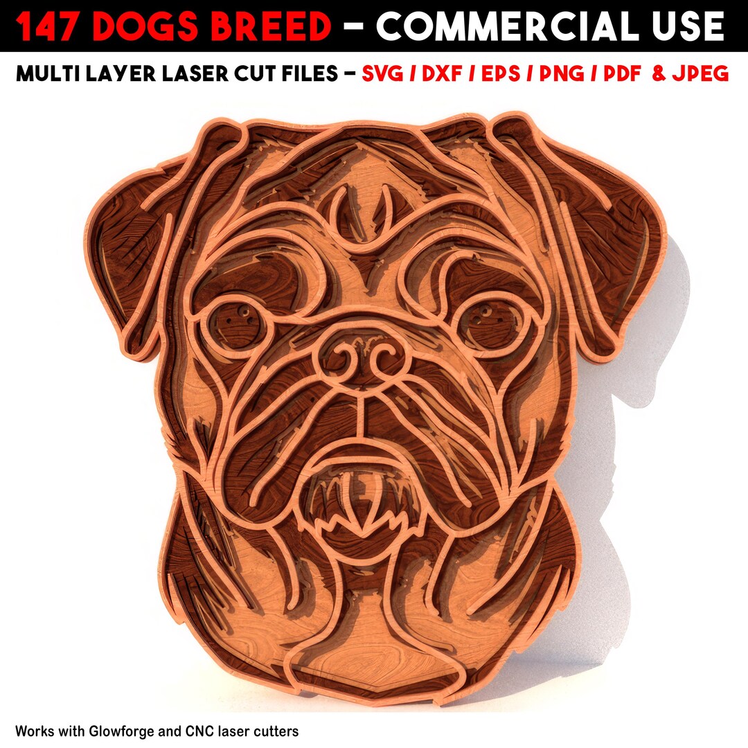 147 Dog Heads Multi Layer Laser Cut Files Dxf, Svg, Eps & Pdf Bundle ...