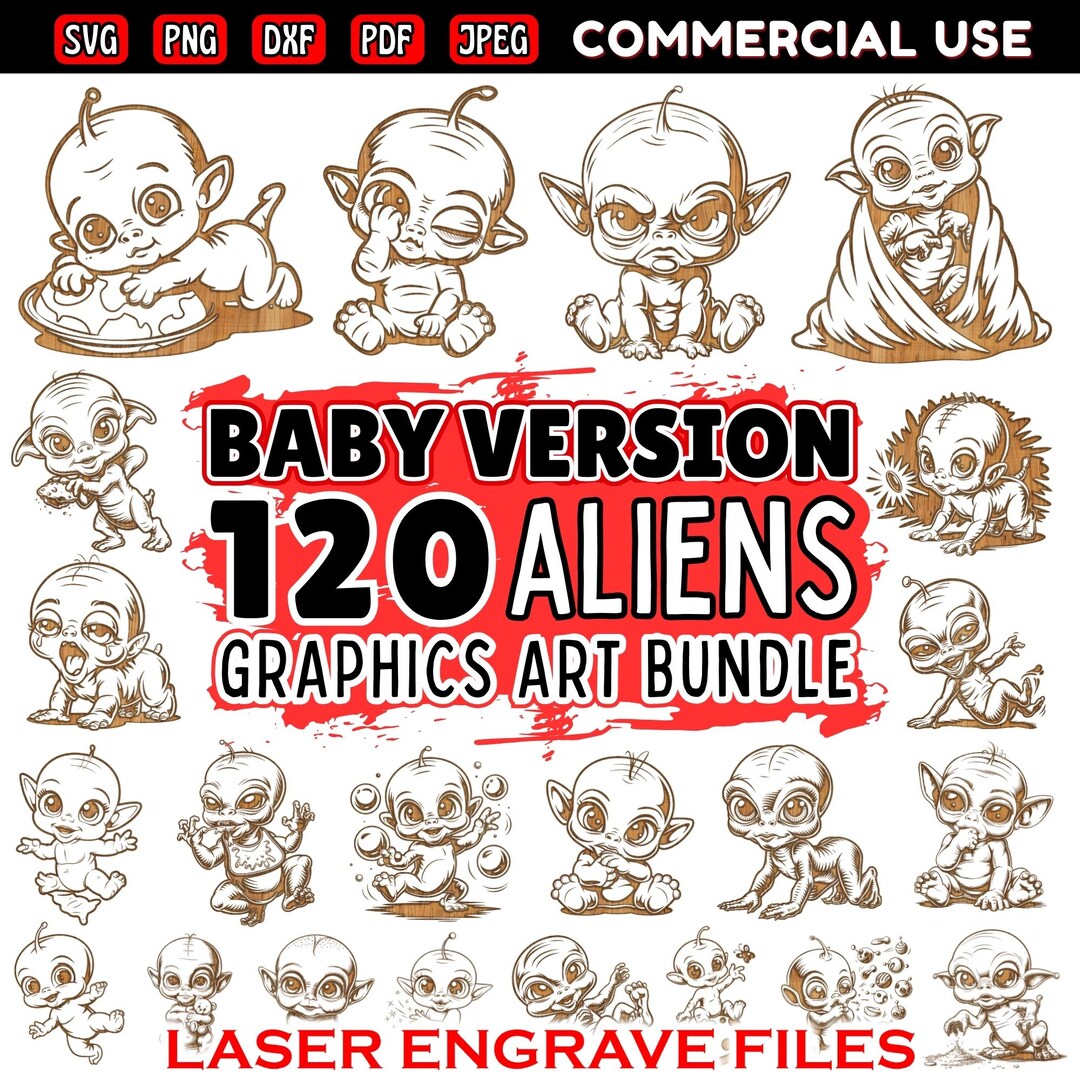 Baby Alien Engraving Bundle Cute Extraterrestrial Etching Designs Space ...