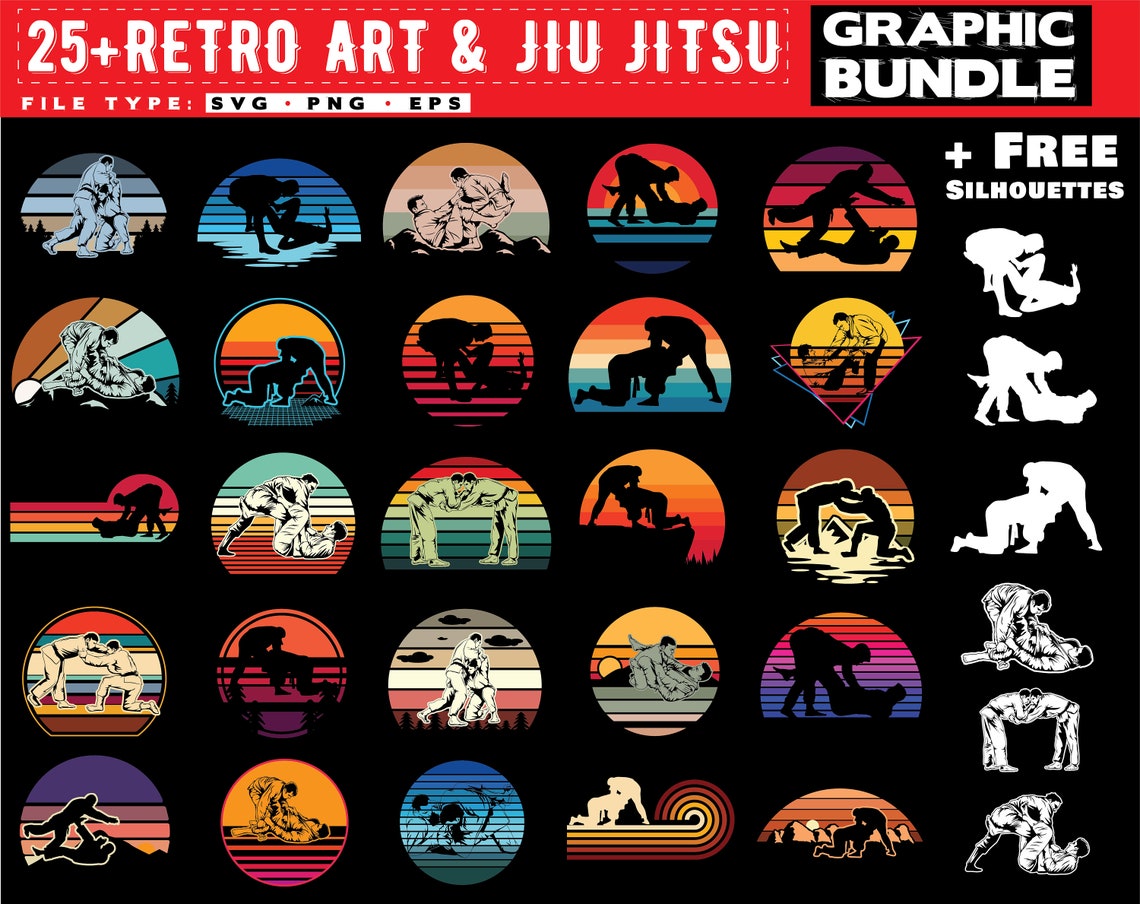 Jiu Jitsu Sunset SVG Bundle, Vintage Grappling MMA Design for Cricut ...