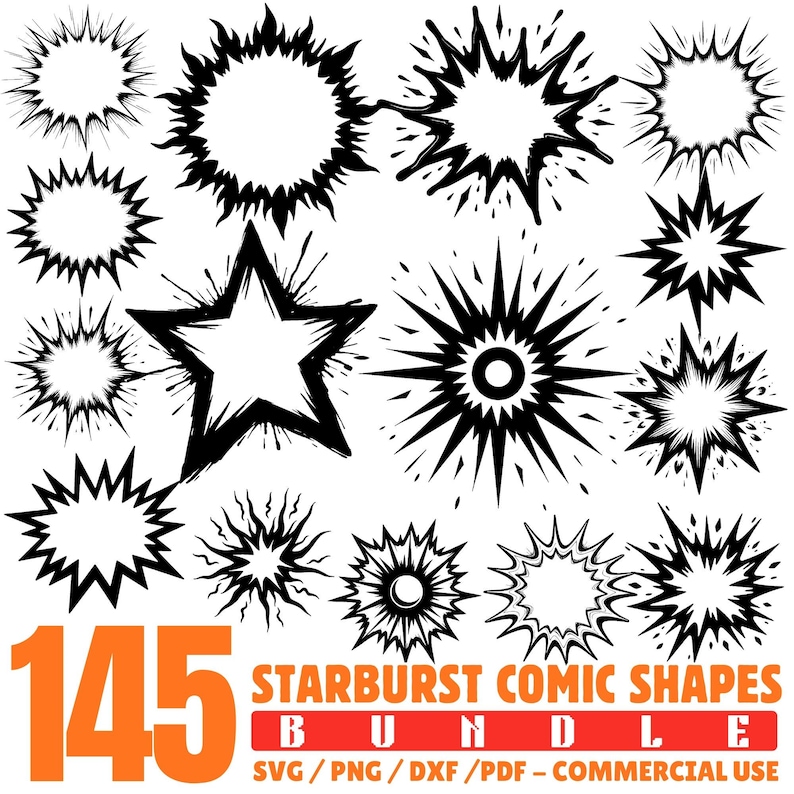 Starburst Comic Shapes Svg Png Pdf & Dxf Bundle for Vinyl Cutting ...