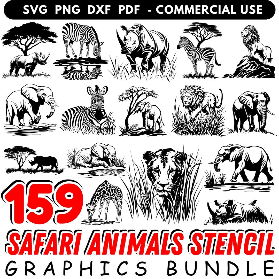Safari Animals Stencil SVG | DXF Bundle | Cricut Cut Files | Jungle ...