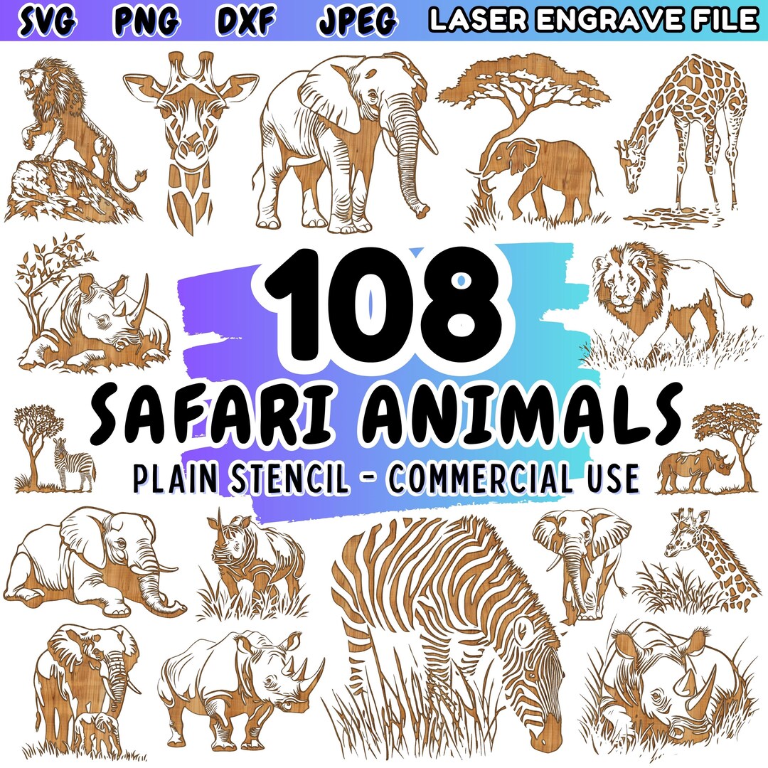Plain Safari Animals Stencil Engraving File | Jungle Animal SVG DXF ...