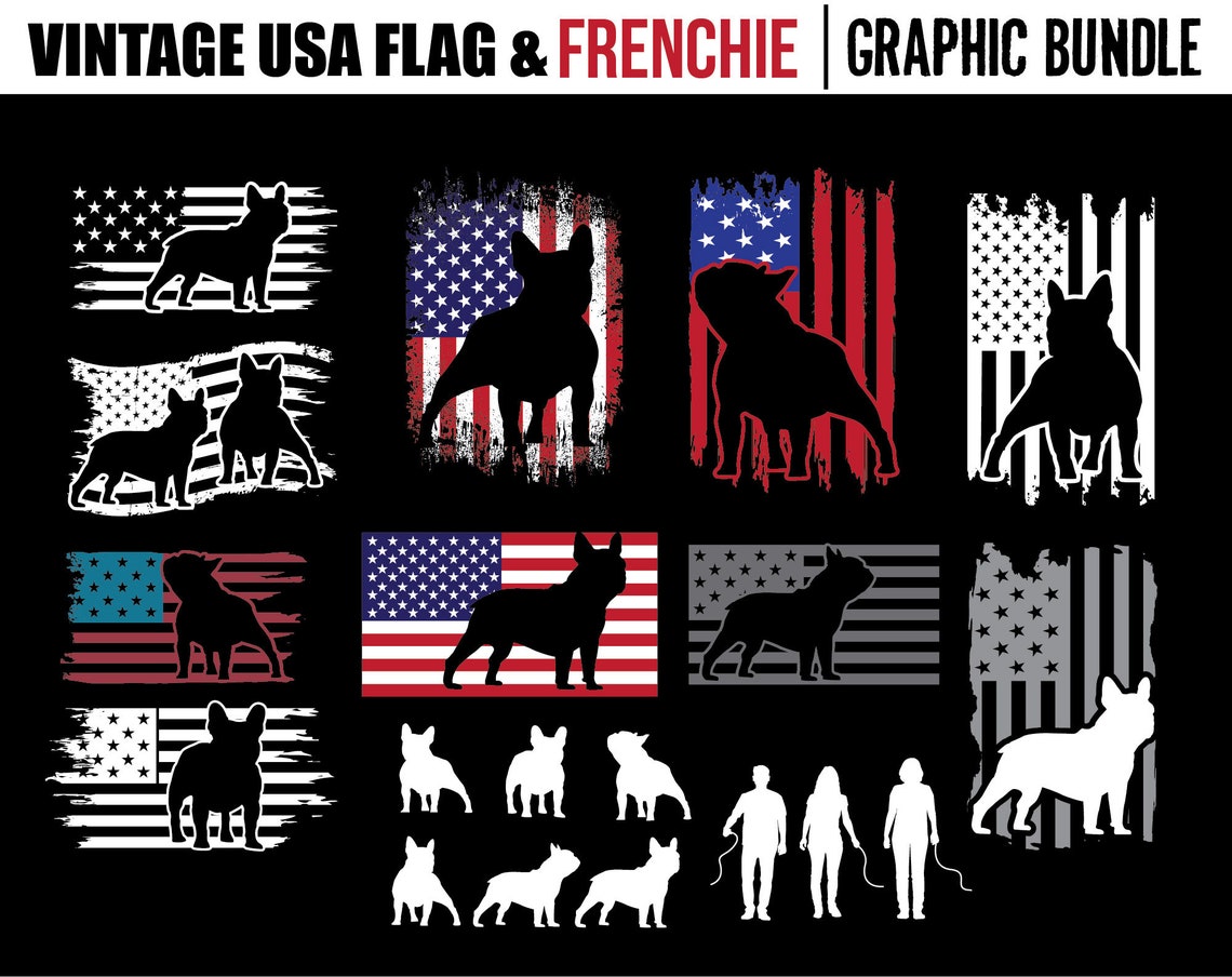 French Bulldog USA Flag SVG Bundle, Patriotic Frenchie Dog Designs for ...