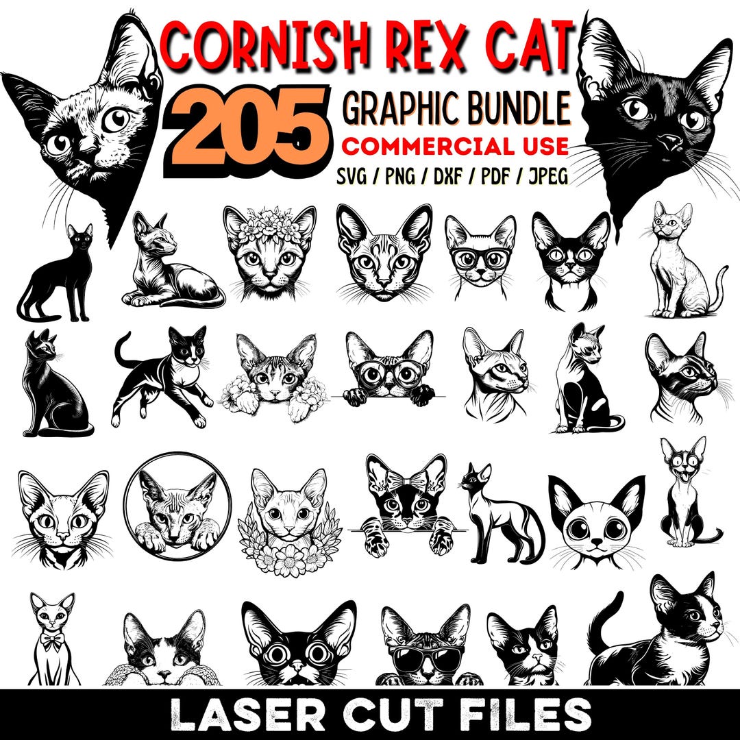 Cornish Rex Cat Laser Cut Files | SVG DXF Bundle for Glowforge | Cat ...