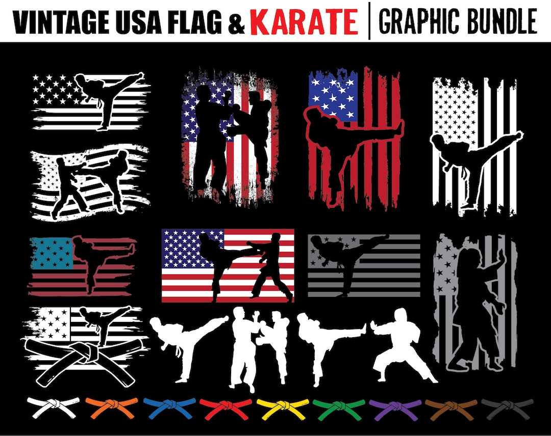 Karate Svg Graphic Drawing Vintage Flag Graphic Bundle- Martial Arts ...