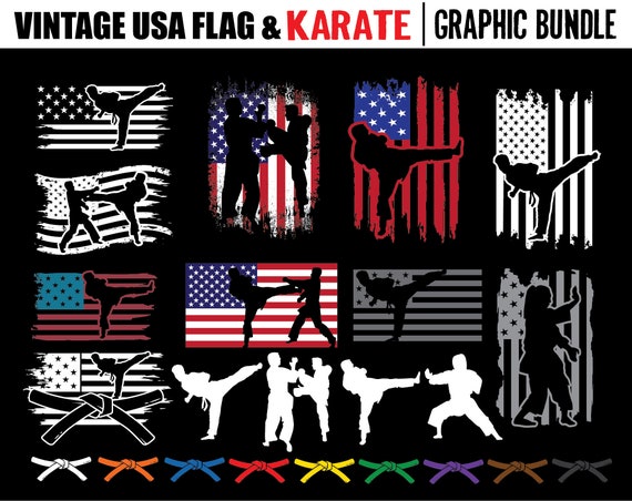 Karate svg graphic drawing vintage flag graphic bundle | Etsy