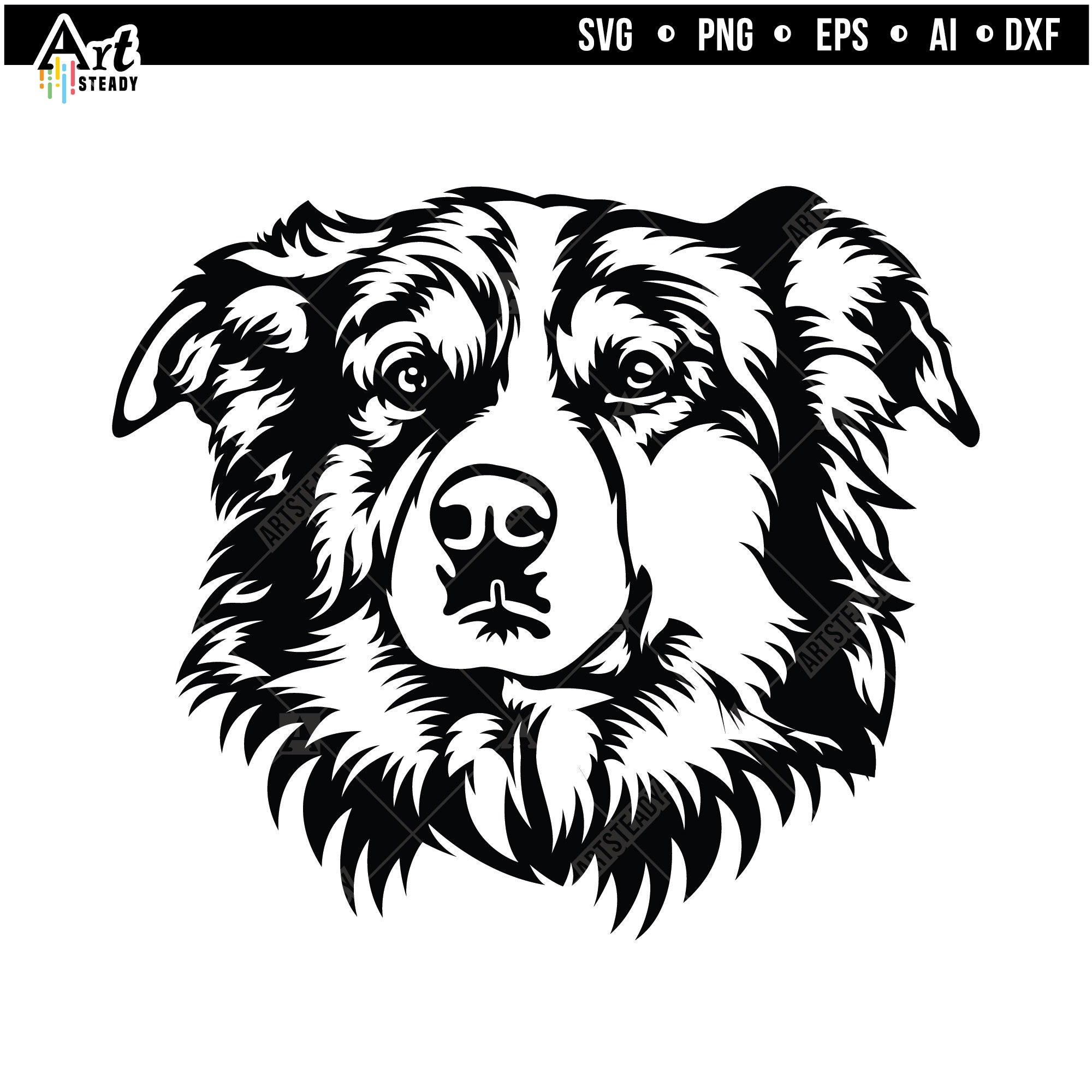 Australian Shepherd Svg Files Cute Aussie Dog Face Graphic Drawing ...