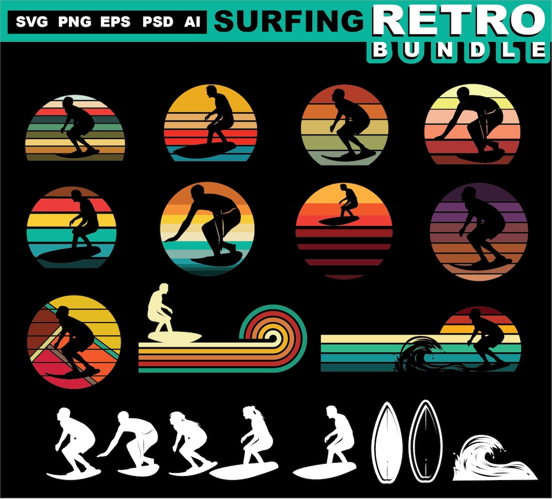 Surfing SVG Bundle, Retro Beach Surfer Summer Designs for Cricut Crafts ...