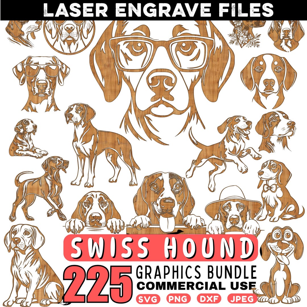 Swiss Hound Engraving Bundle | Dog Silhouette Files | Vector Designs ...