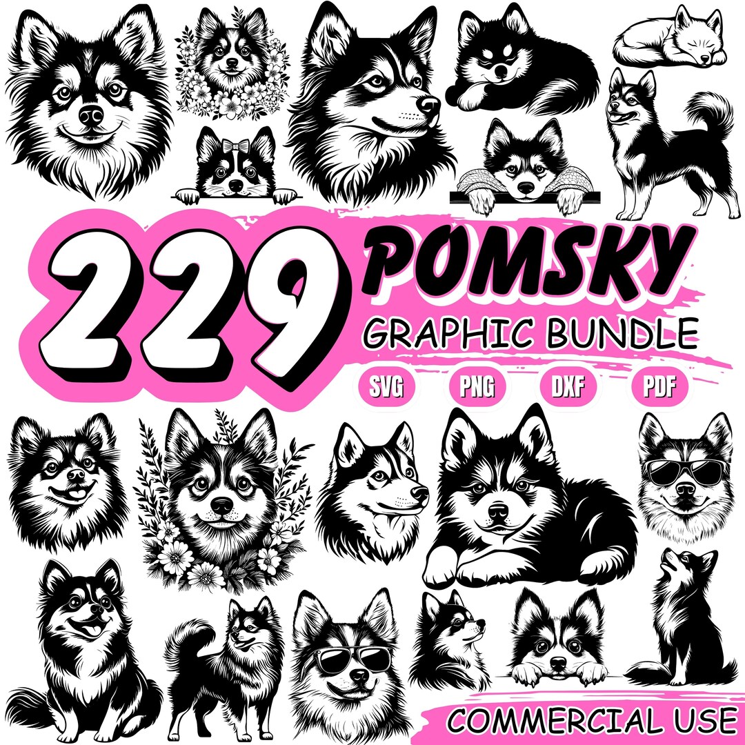 Pomsky Dog SVG | DXF Bundle | Cricut Files | Dog Clipart Digital ...