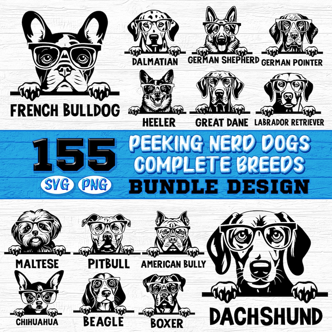Peeking Nerd Dog Faces All Breeds Designs Svg Png Pdf & Dxf Bundle Instant Downloads - Etsy