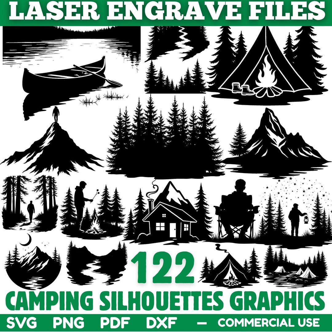 Laser Engrave Files Camping Silhouettes Svg Png Pdf & Dxf Bundle ...