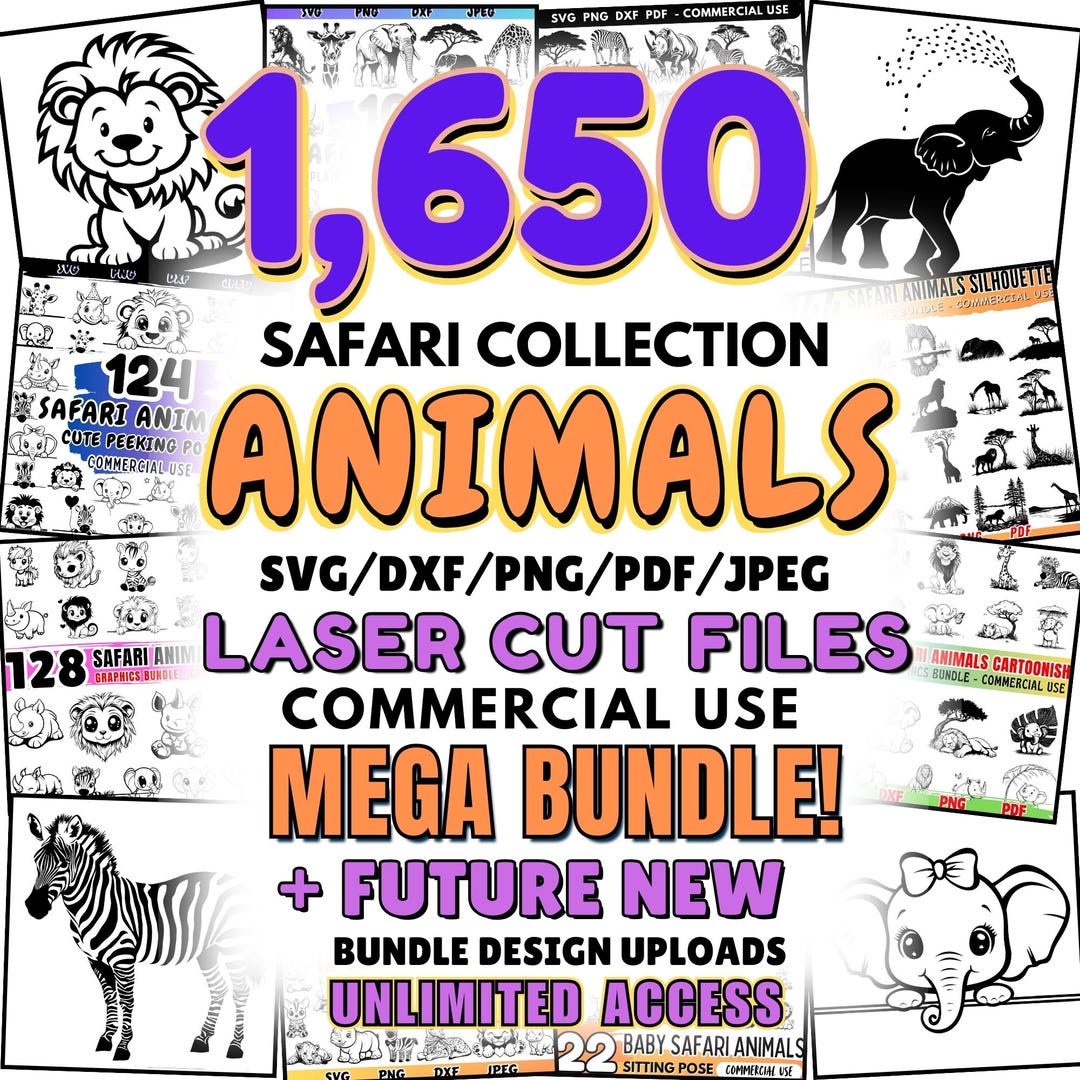 Safari Animals Laser Cut Files | DXF Bundle | Wildlife Silhouettes ...