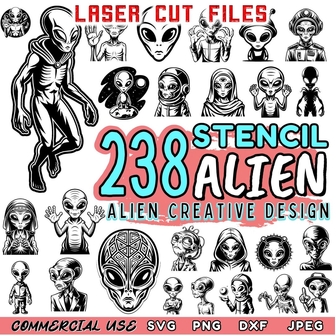 Alien Stencil Laser Cut Files | Extraterrestrial DXF Designs | Space ...