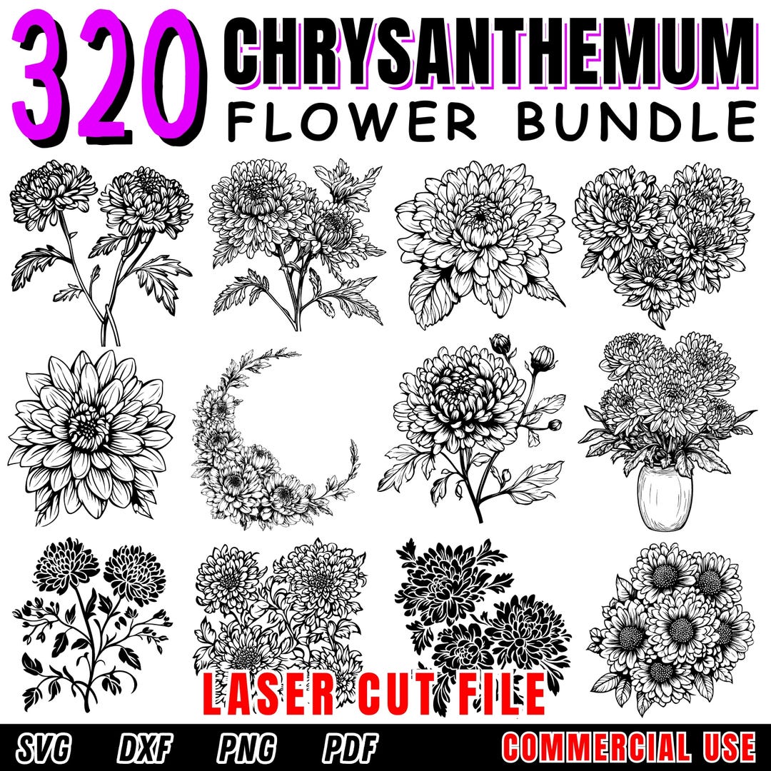 Chrysanthemum Flower DXF Bundle | Laser Cut Patterns | Floral Vector ...