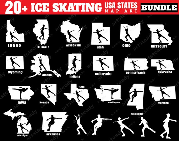 Figure Skating or Ice Skating Svg Files USA Map States Art | Etsy