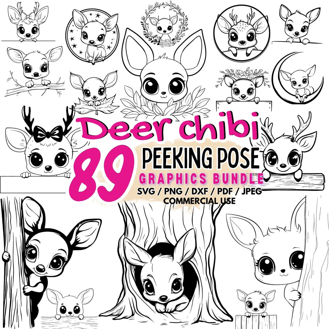 Deer Chibi Peeking SVG | Cute Fawn Cut Files | Woodland Animal DXF PNG ...