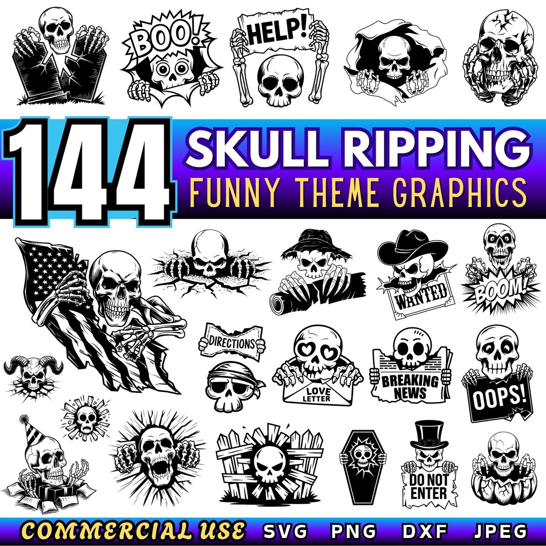 Skull Ripping Funny Theme SVG Bundle | DXF PNG Cut Files | Halloween ...