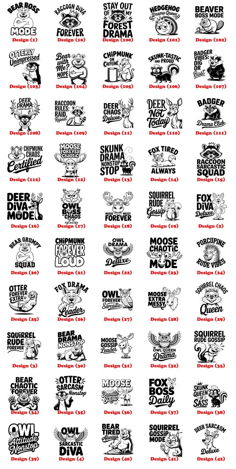 Goofy Woodland Svg Png Pdf & Dxf Bundle Funny Forest Animal Clipart ...