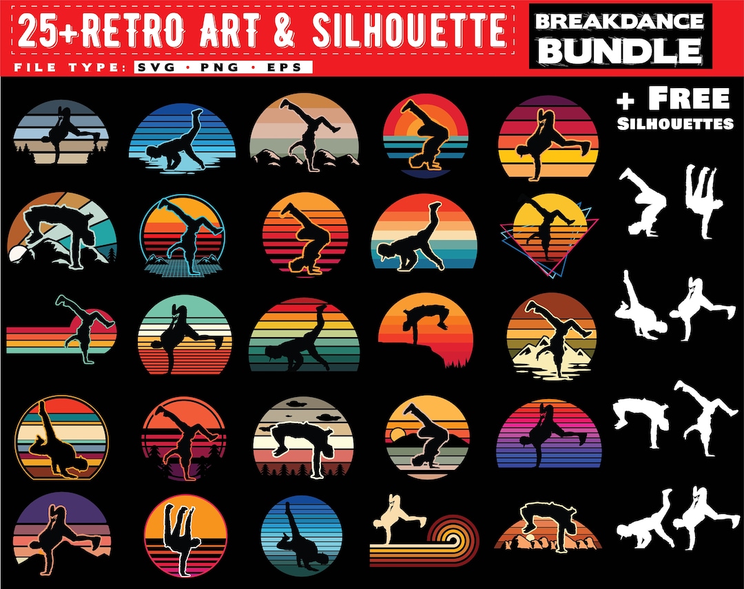 Breakdance Svg Files RETRO Sunset Art Bundle Graphic Theme Vintage ...