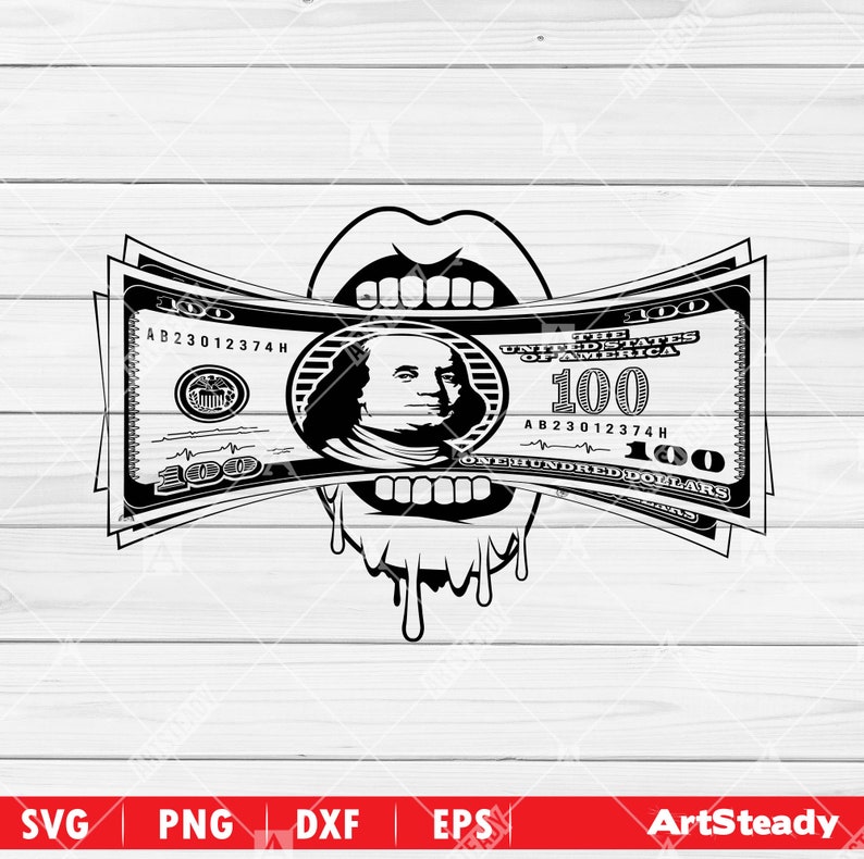Dollar Money Bill SVG Files and PNG Dripping Lips Biting a - Etsy