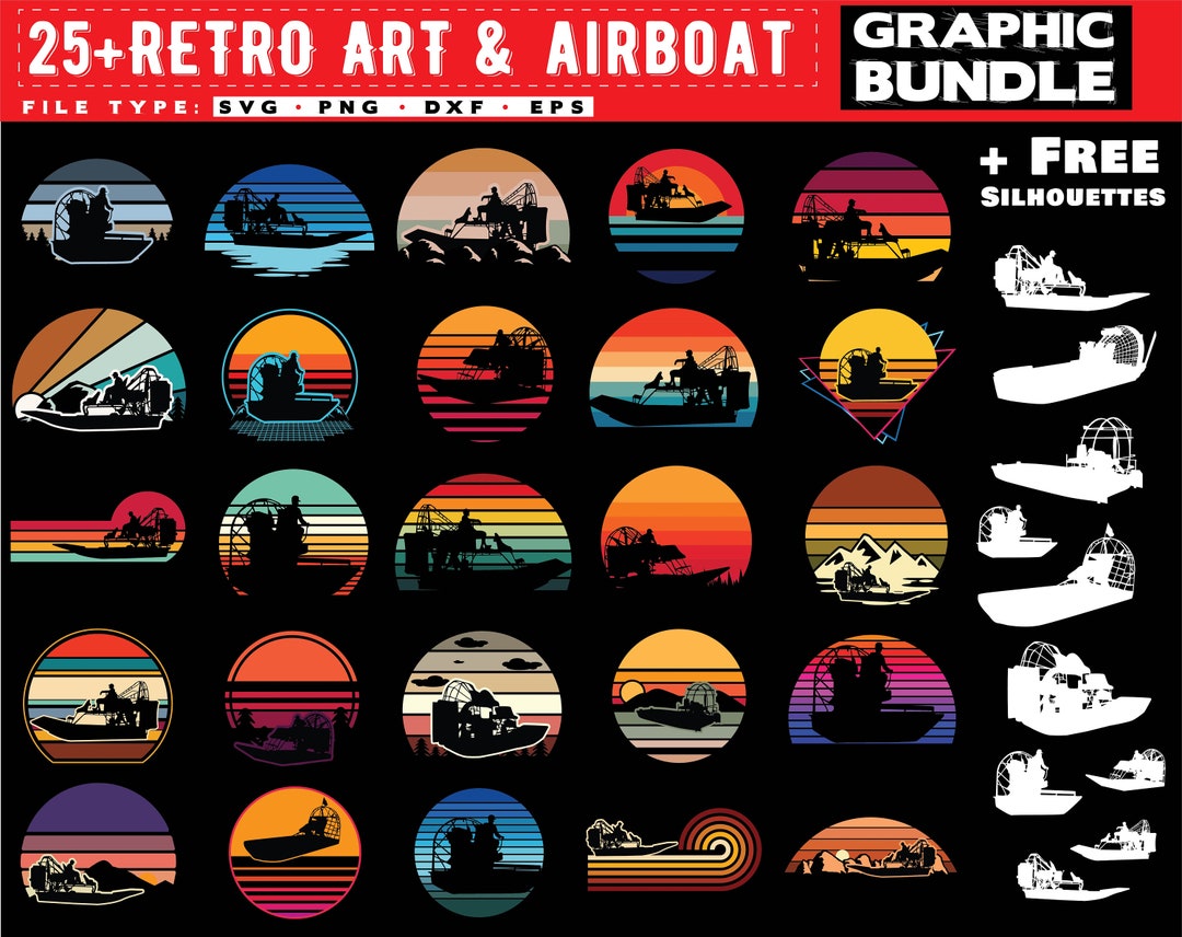 Airboat Svg Files RETRO Sunset Art Bundle Graphic Theme Vintage ...
