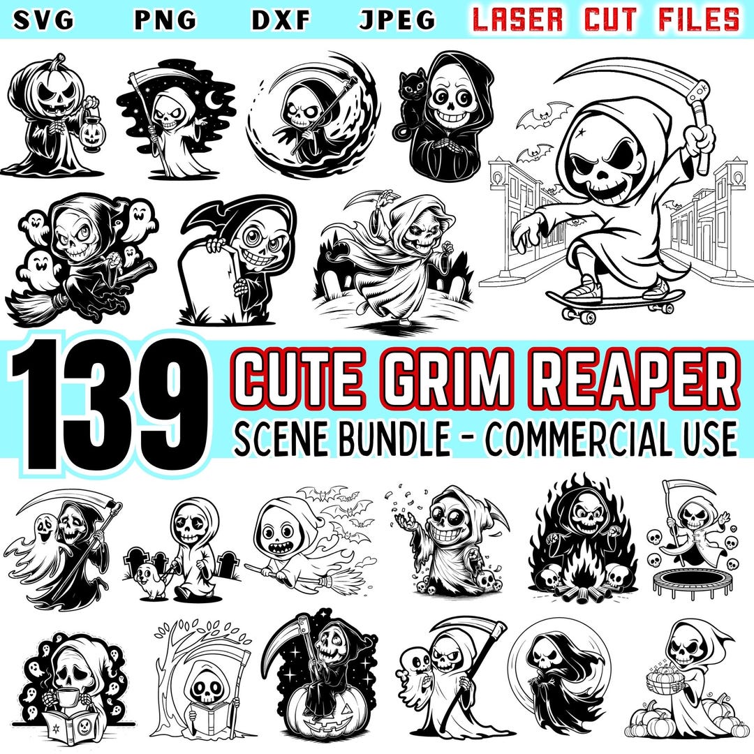 Laser Cut or Engraved Files Grim Reaper Scene Laser Cut Files Cute ...