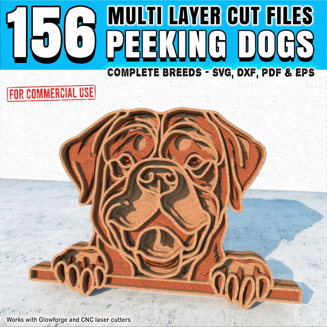 156 Peeking Dogs Multi Layer Laser Cut Files Dxf, Svg, Eps & Pdf Bundle ...