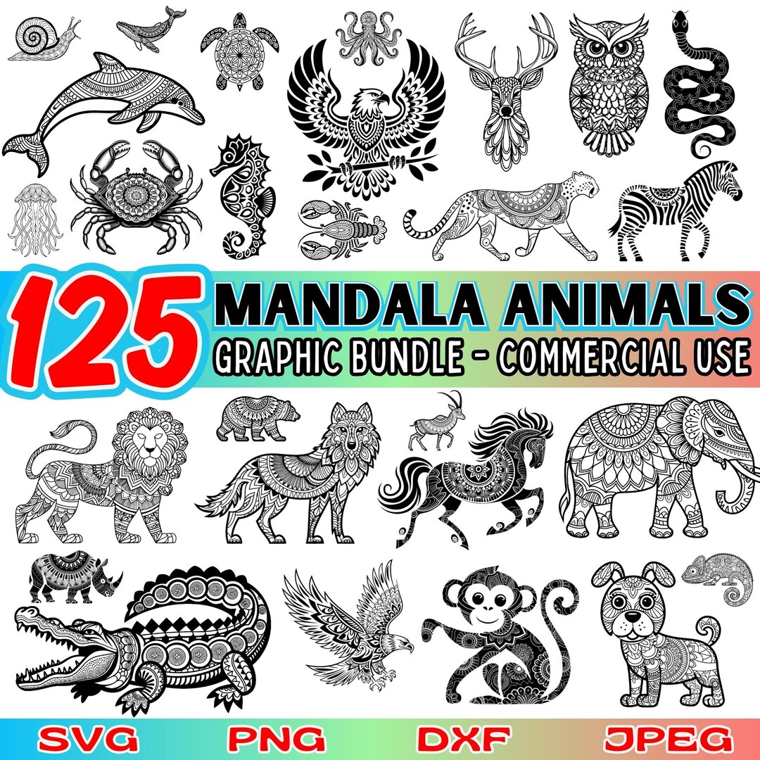 Mandala Animals Graphic SVG | Animal DXF Bundle for Cricut | Mandala ...