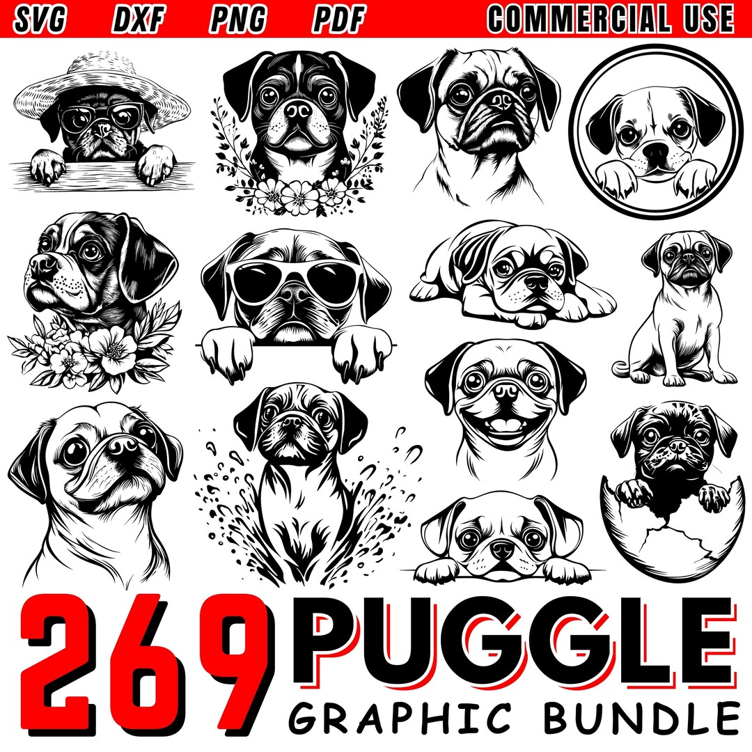 Puggle Dog SVG | DXF Bundle | Pug Beagle Mix | Cricut Cutting Files - Etsy