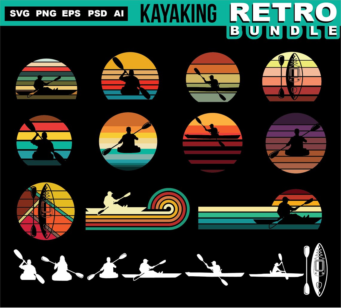 Kayak Svg Kayaking or Canoe Svg Summer Graphic Art RETRO - Etsy