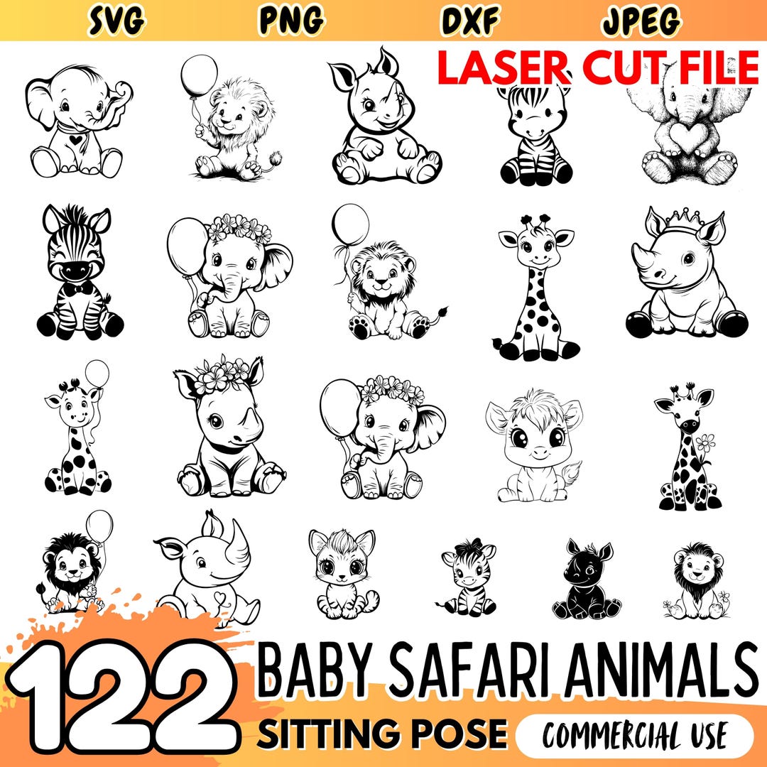 Safari Animals Sitting Laser Cut File | Jungle Animals SVG DXF Bundle ...