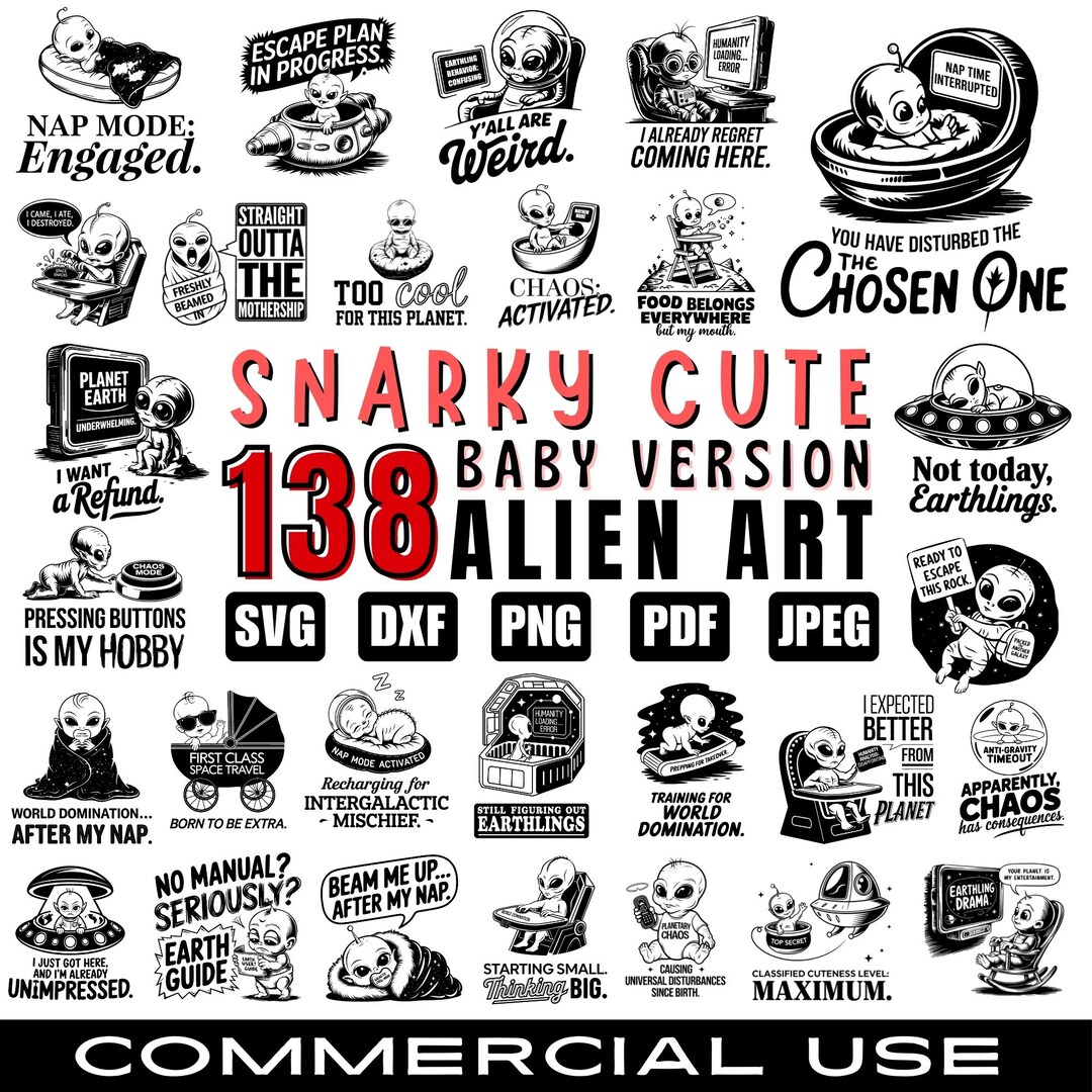 Snarky Cute Baby Alien Art Laser Cut Files | Extraterrestrial DXF ...