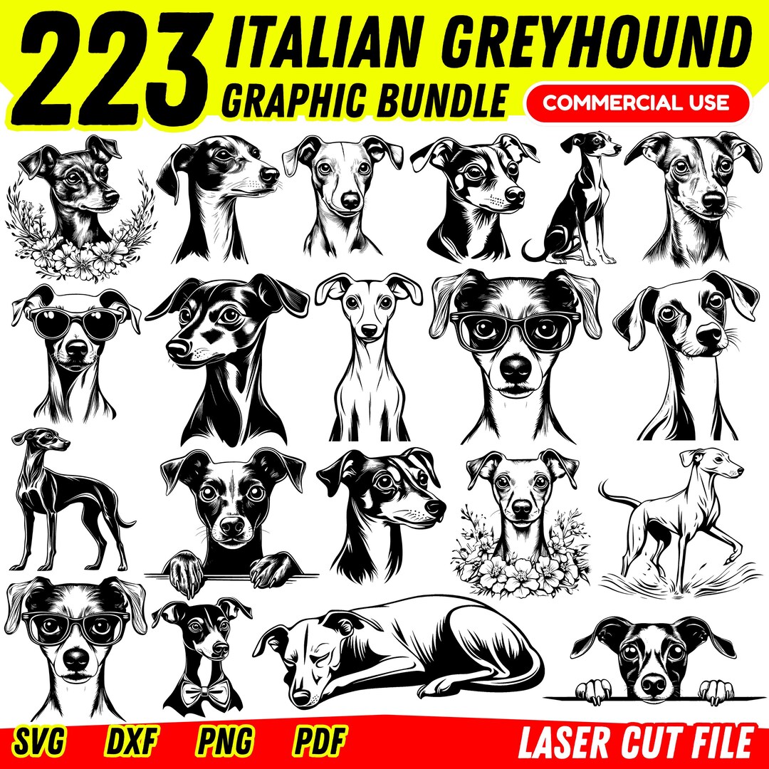 Italian Greyhound Laser Cut Files | Greyhound Dog SVG DXF Bundle ...