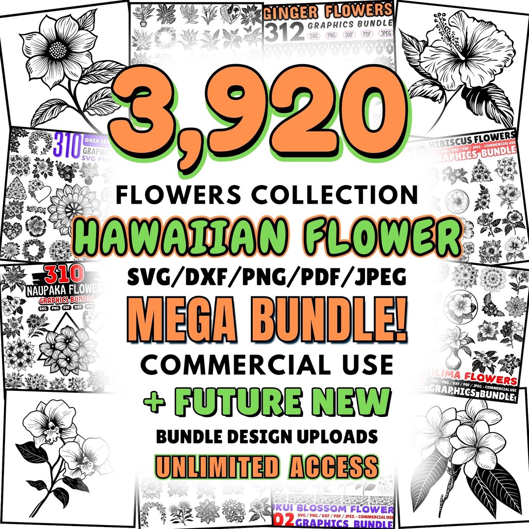 Hawaiian Flower Mega Bundle SVG | DXF Cut Files | Tropical Floral ...